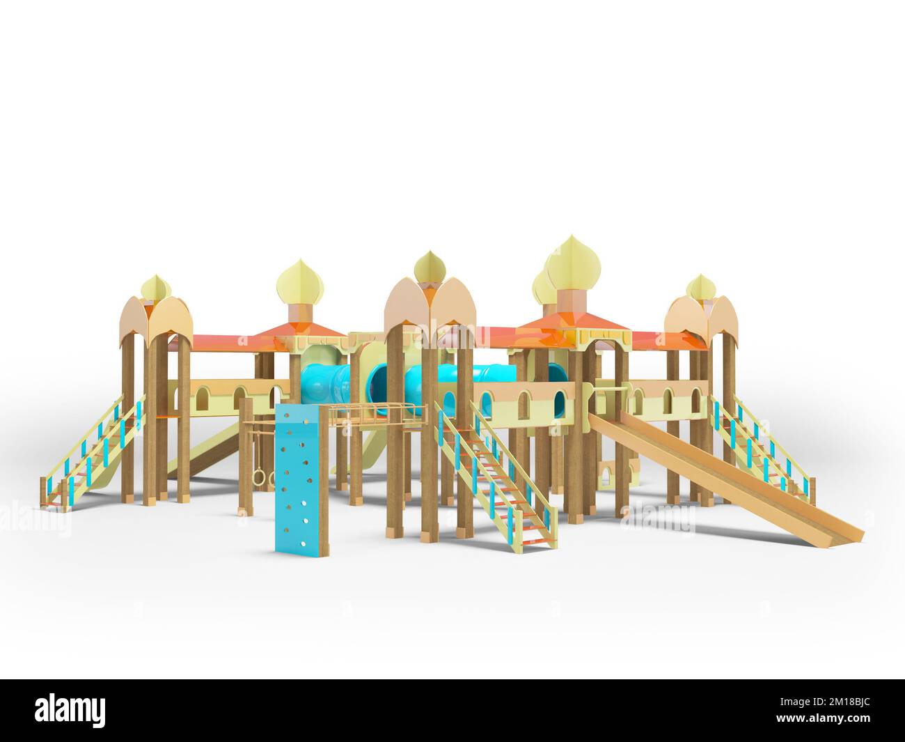 3D illustration of large playground complex for children with slides ...