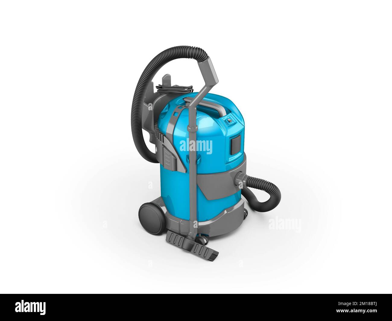 3D illustration of blue professional vacuum cleaner on white background ...