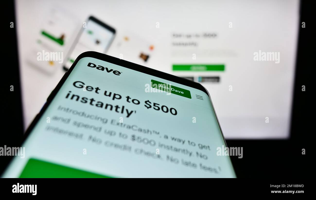 Smartphone with webpage of US digital banking company Dave Inc. on ...
