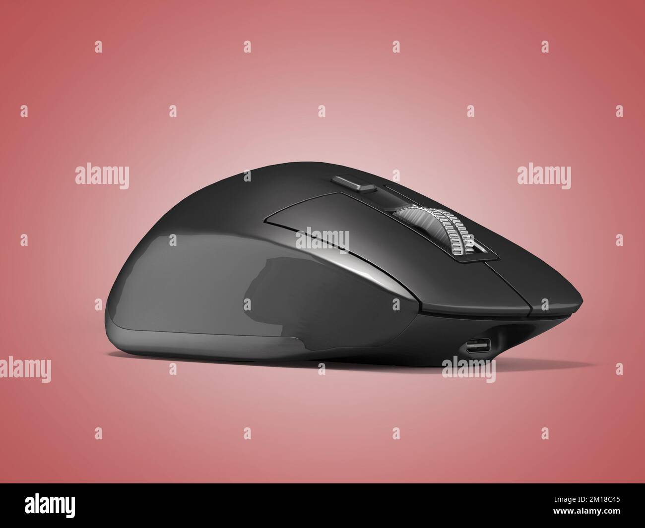 3d illustration of black wireless laptop mouse on red background with ...