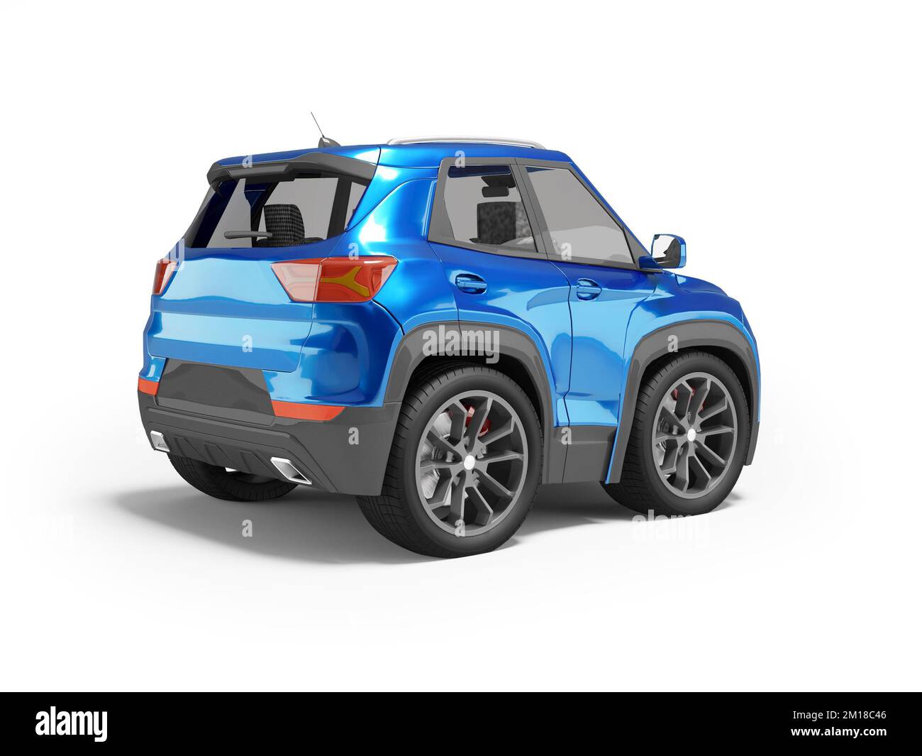 3d illustration of blue car rear view on white background with shadow ...