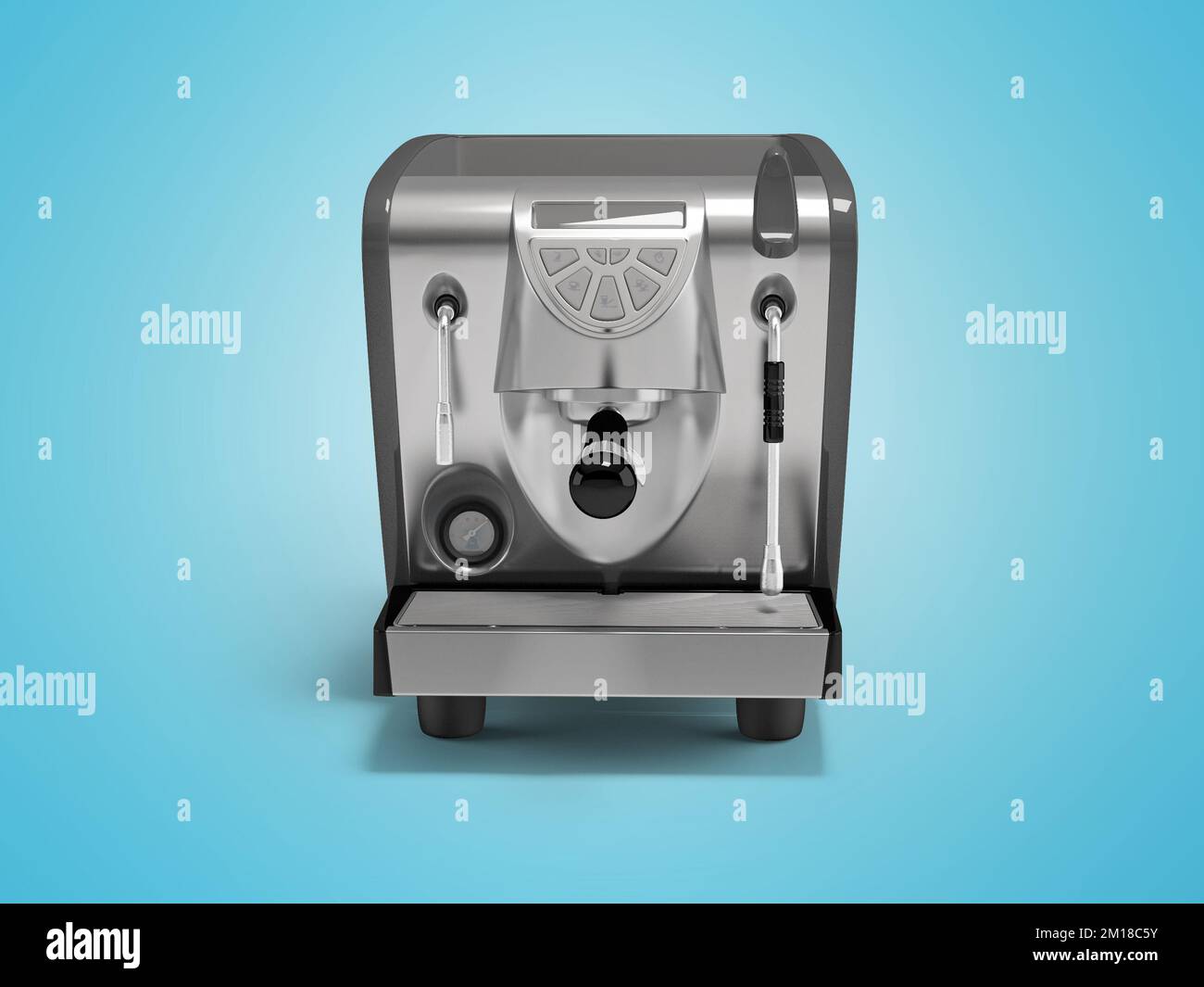 3D illustration of horn coffee maker with cappuccino maker on blue ...