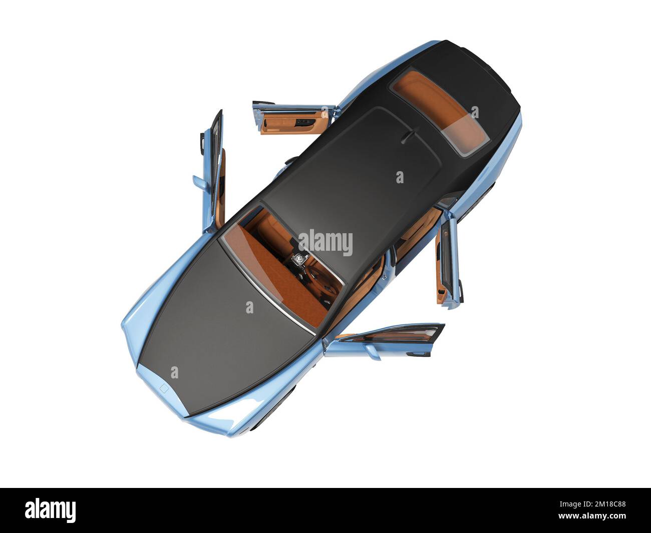 3d illustration classic electric car open top view on white background ...