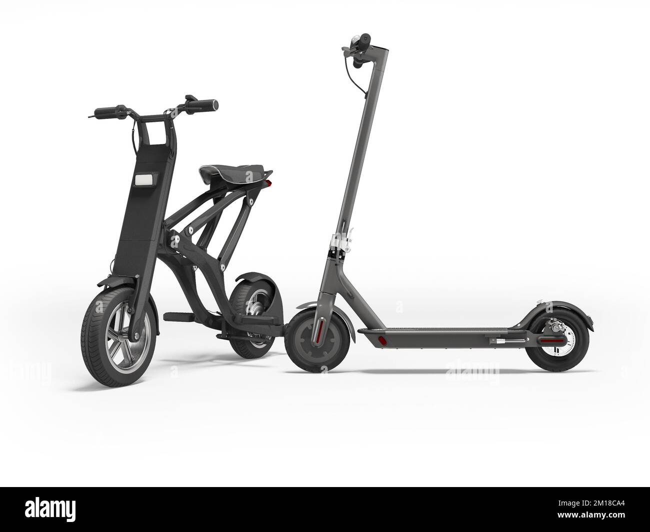 3d illustration of group of electric scooters for walking around the ...