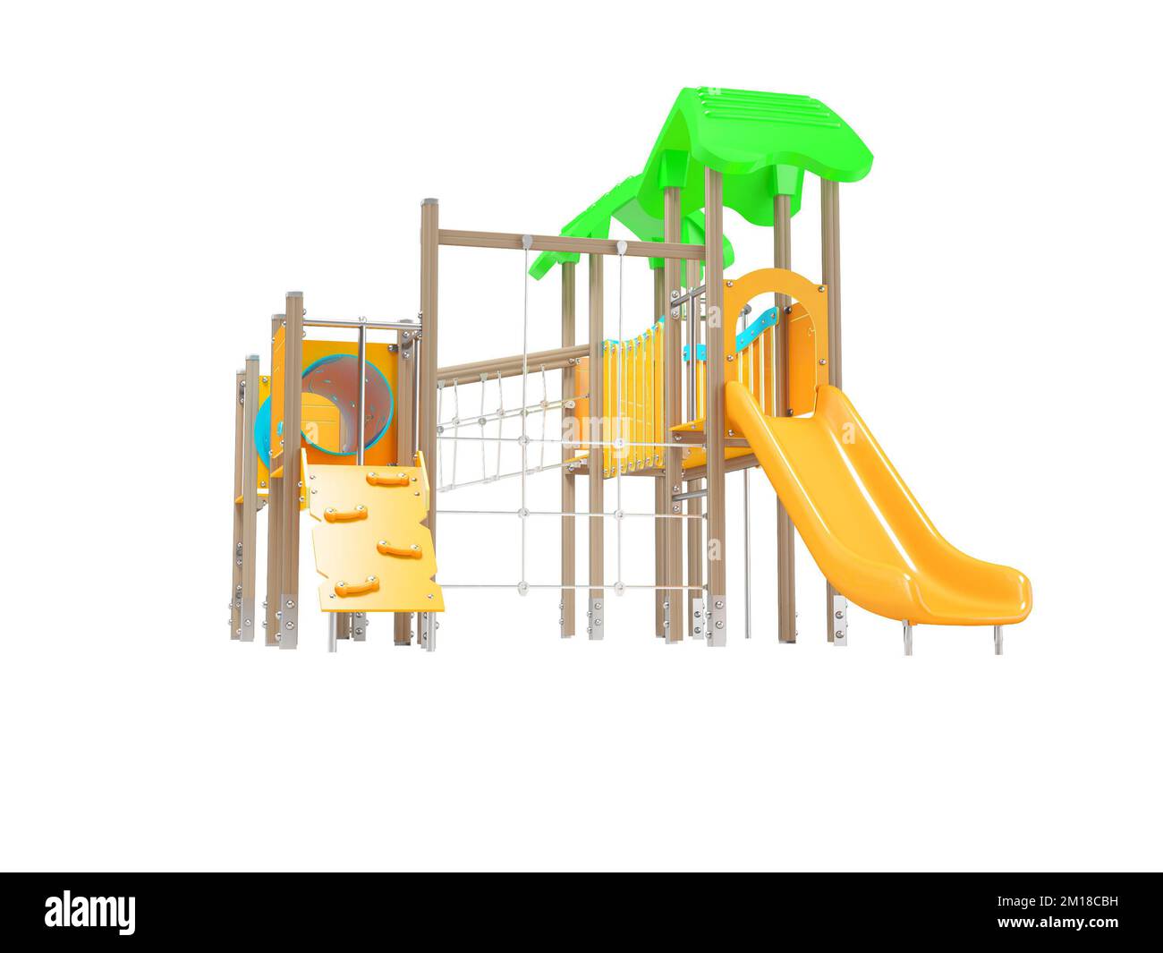 3D illustration of playground complex for children with slide on white ...