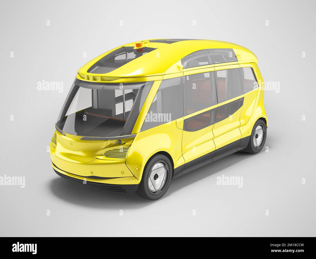3D illustration of yellow unmanned electric bus for tourist ...