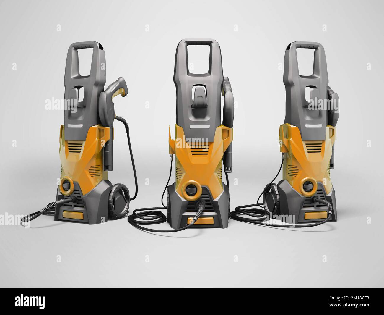 3d illustration orange group electric high pressure washer for washing ...
