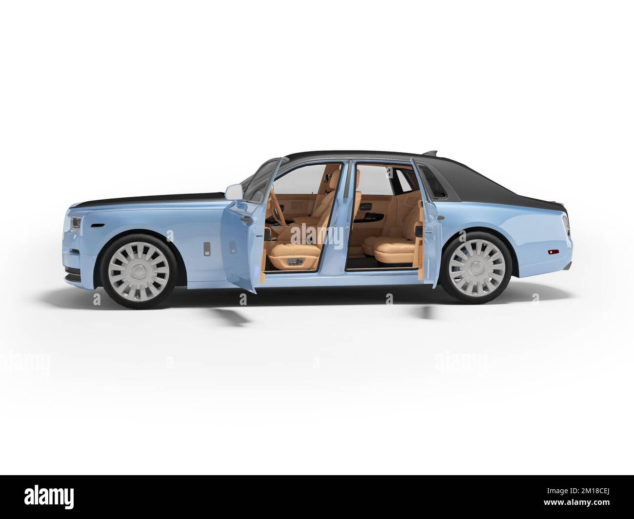 3d illustration classic electric car side view open door isolated on ...