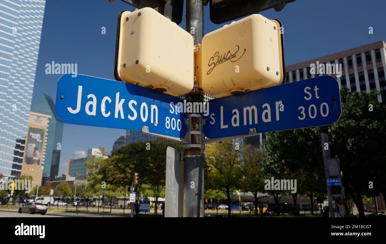 Street signs Jackson and Lamar in Downtown Dallas - DALLAS, UNITED ...