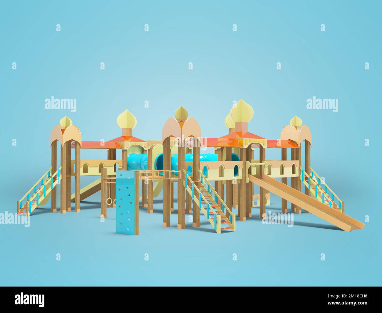 3D illustration of large playground complex for children with slides ...