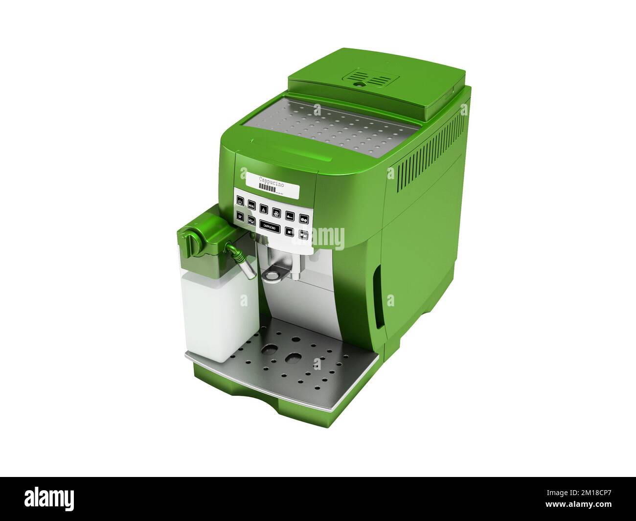 3d illustration of green automatic coffee machine with milk on white ...