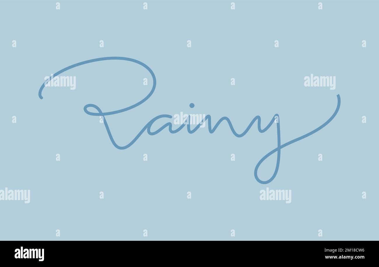 rainy season word lettering design in continuous line drawing vector ...