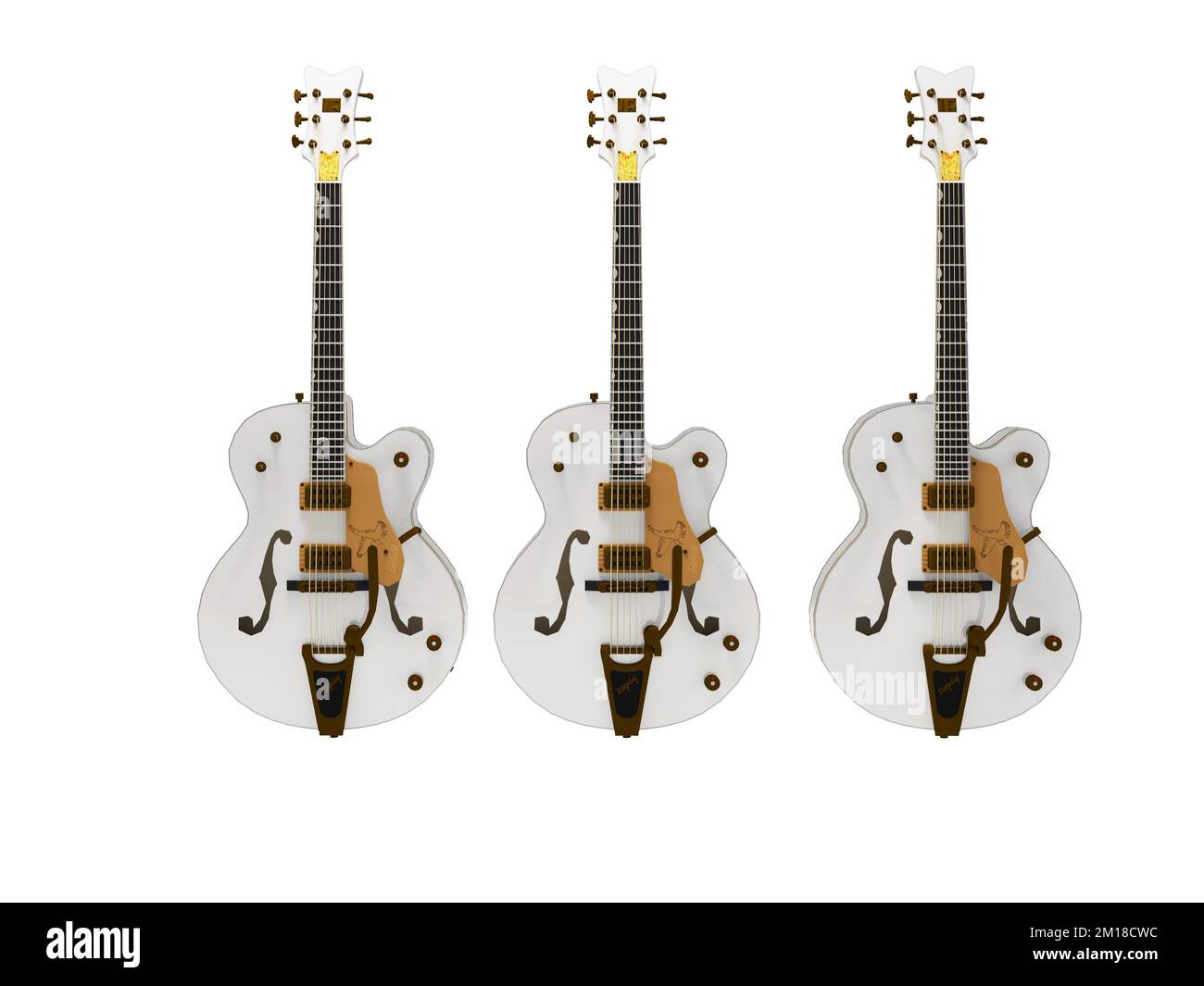 3D illustration of white electric guitar band on white background no ...