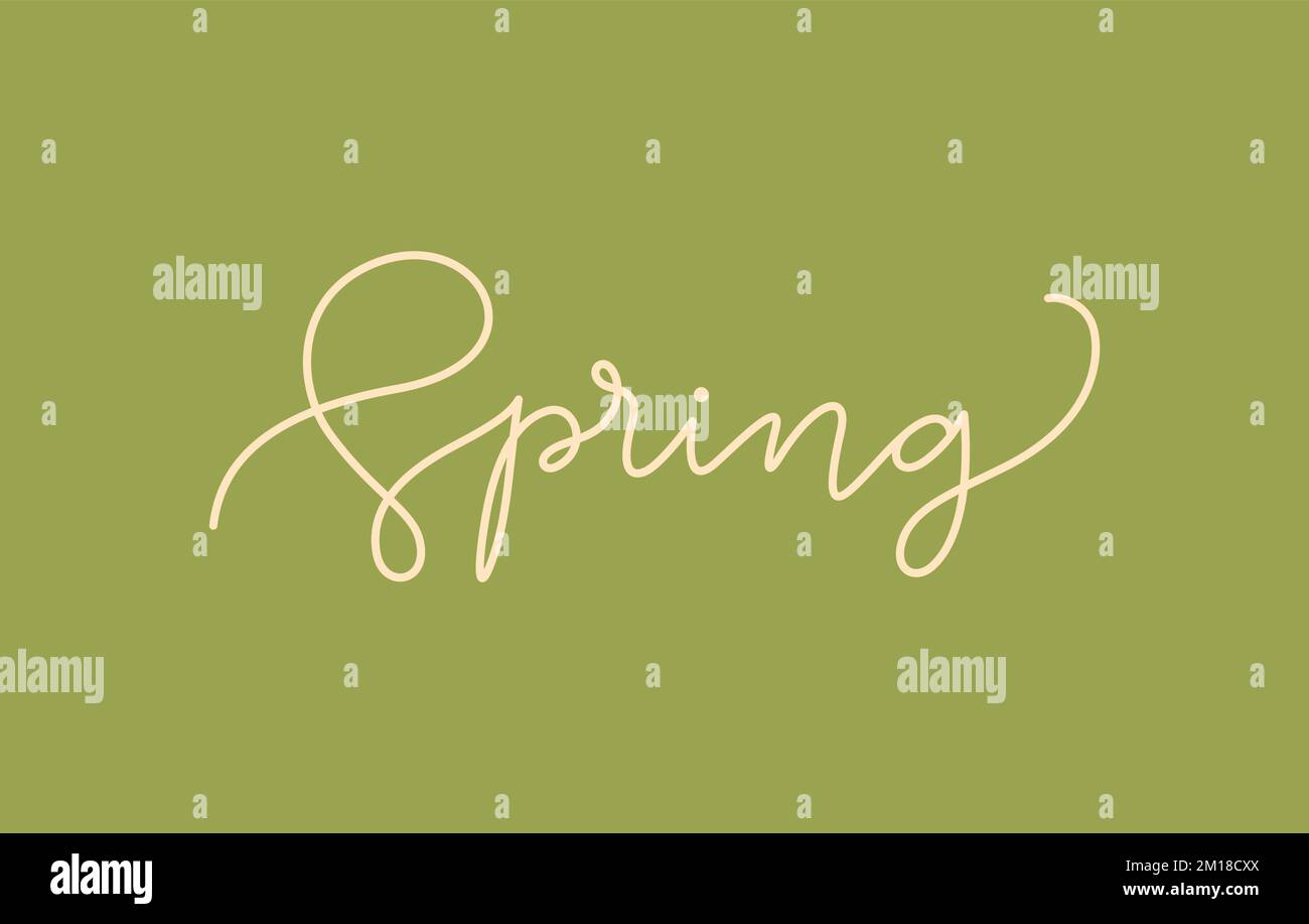 spring season word lettering design in continuous line drawing vector ...