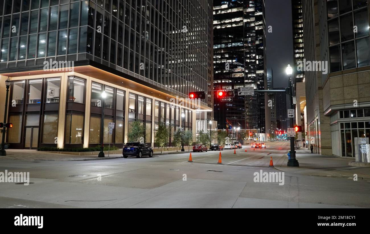 Street Canyon in Downtown Houston at night - HOUSTON, UNITED STATES ...