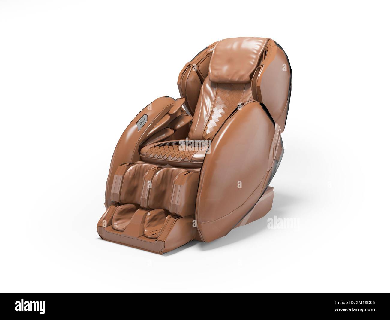 3D illustration of full body leather massage chair on white background ...