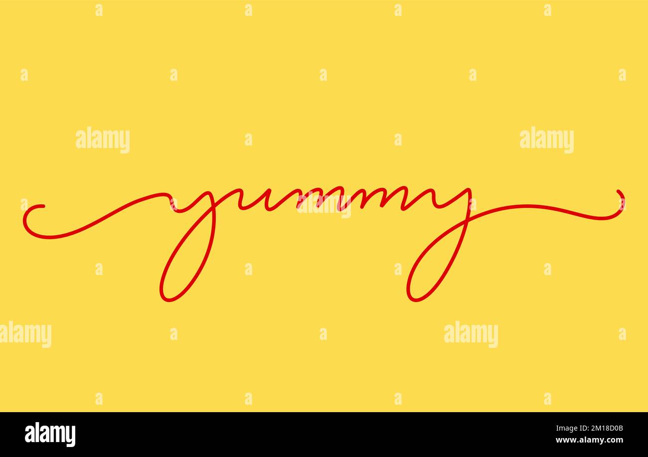 continuous line drawing of yummy word lettering design vector Stock Vector Image & Art - Alamy
