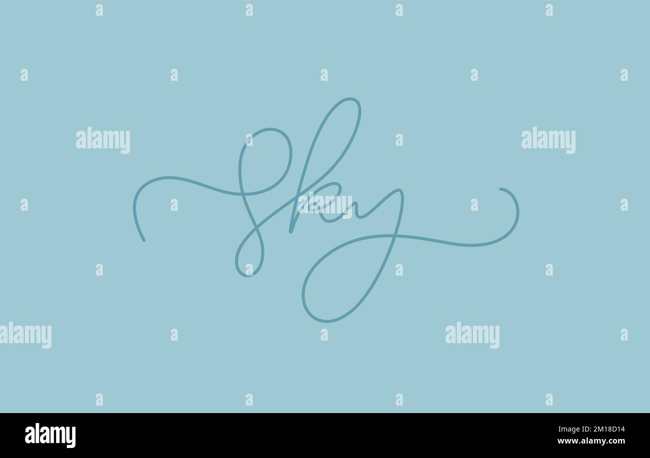 sky word lettering design in continuous line drawing vector Stock ...