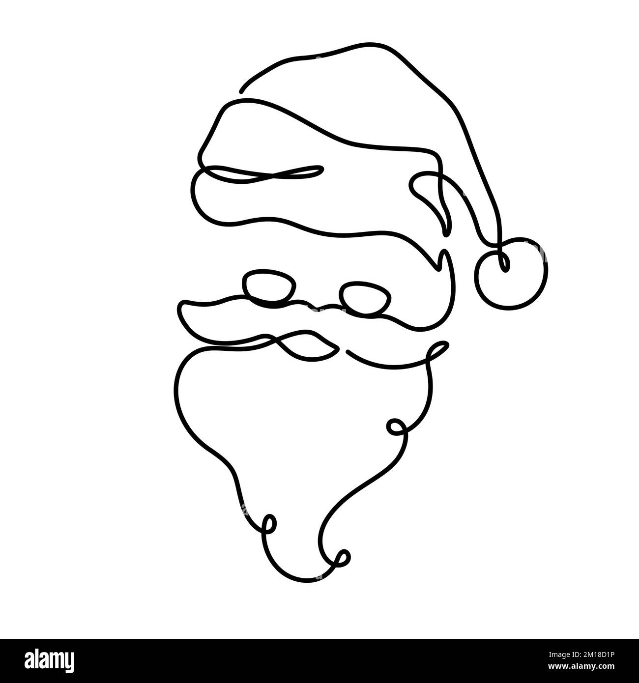 santa claus happy face in continuous line drawing or one line ...