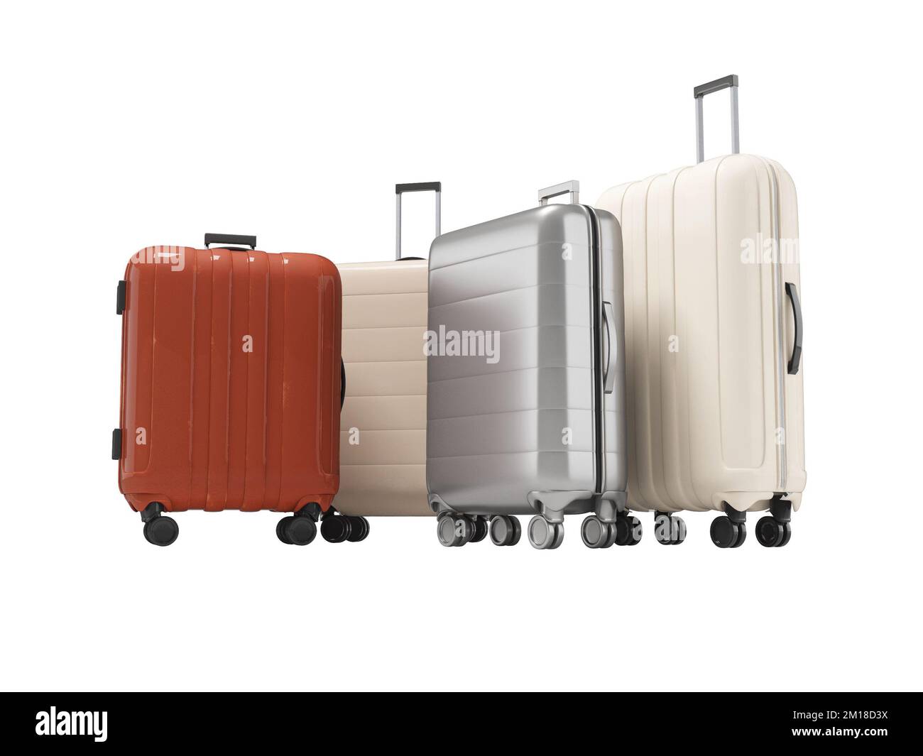 3d illustration of set of suitcases on wheels for tourist holidays on ...