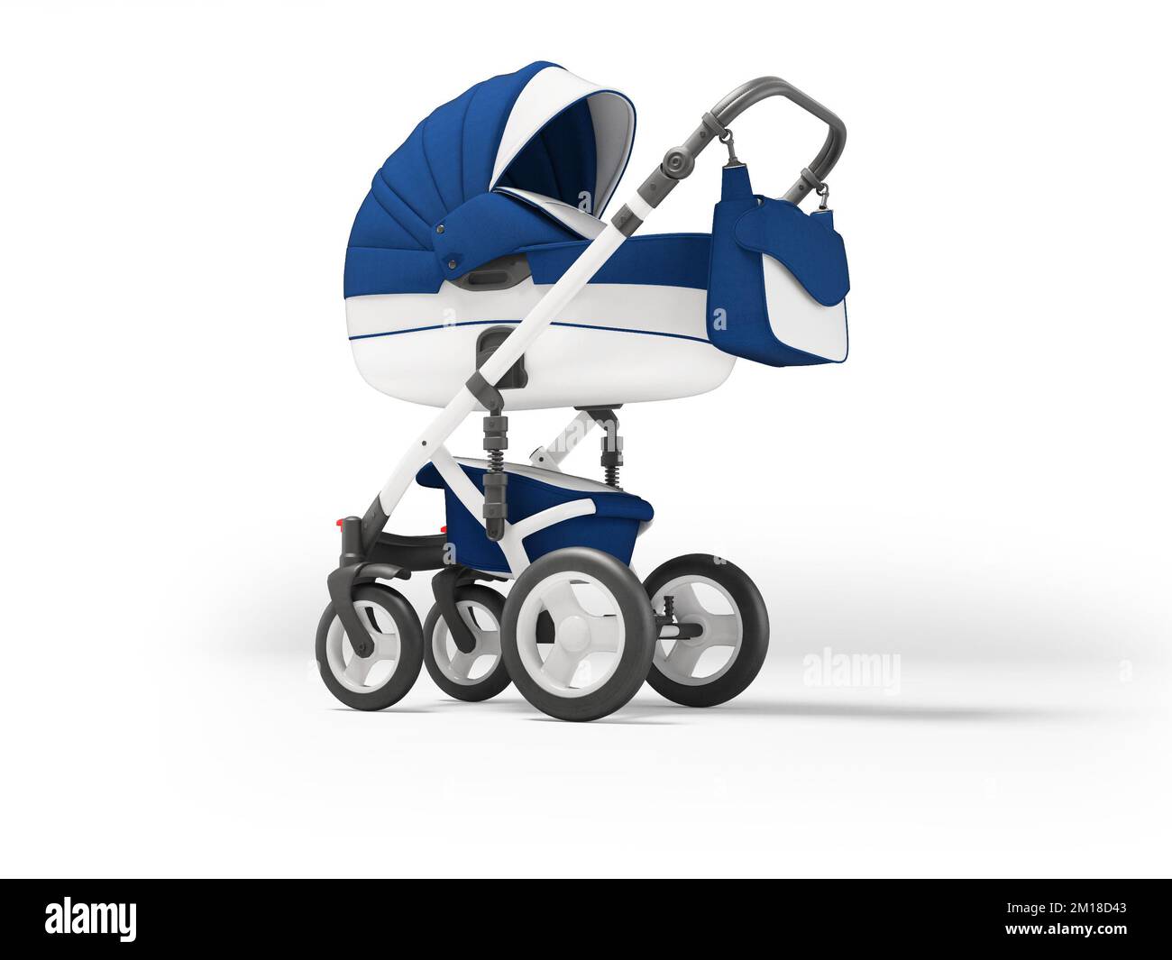 3D illustration of stroller cradle for autumn walks on white background ...