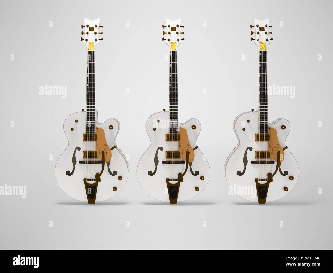 3D illustration of white electric guitar band on gray background with ...