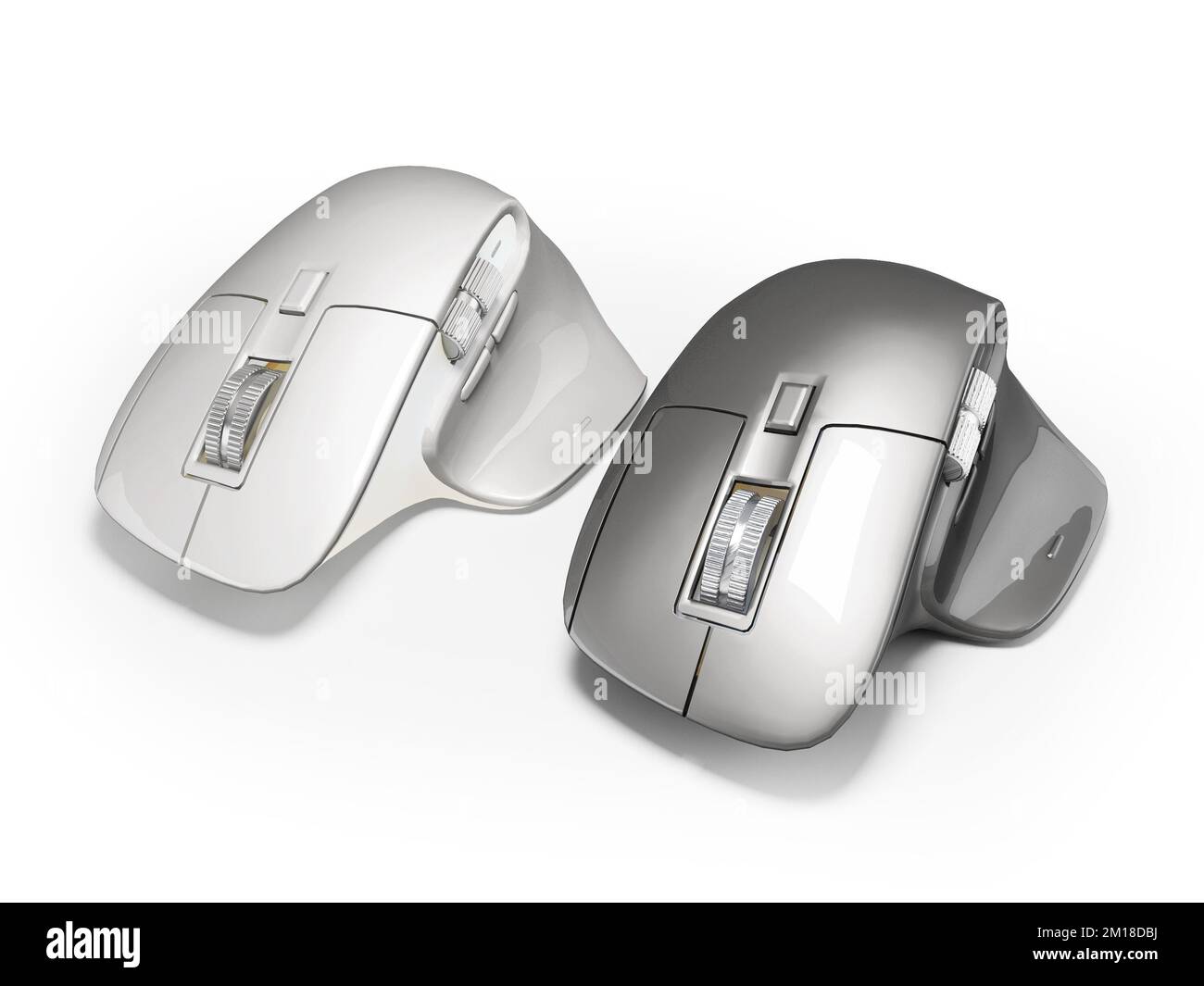 3d illustration of professional two modern computer mice for work on ...