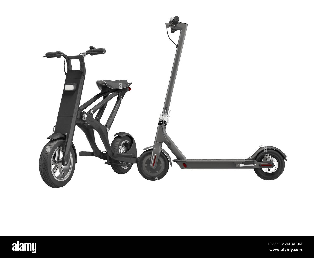 3d illustration of group of electric scooters for walking around the ...