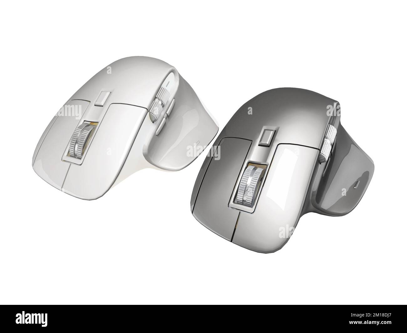 3d illustration of professional two modern computer mice for work on ...