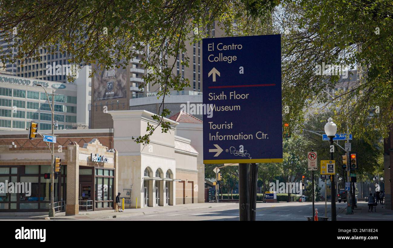 Direction signs in the city center of Dallas to Tourist Information ...