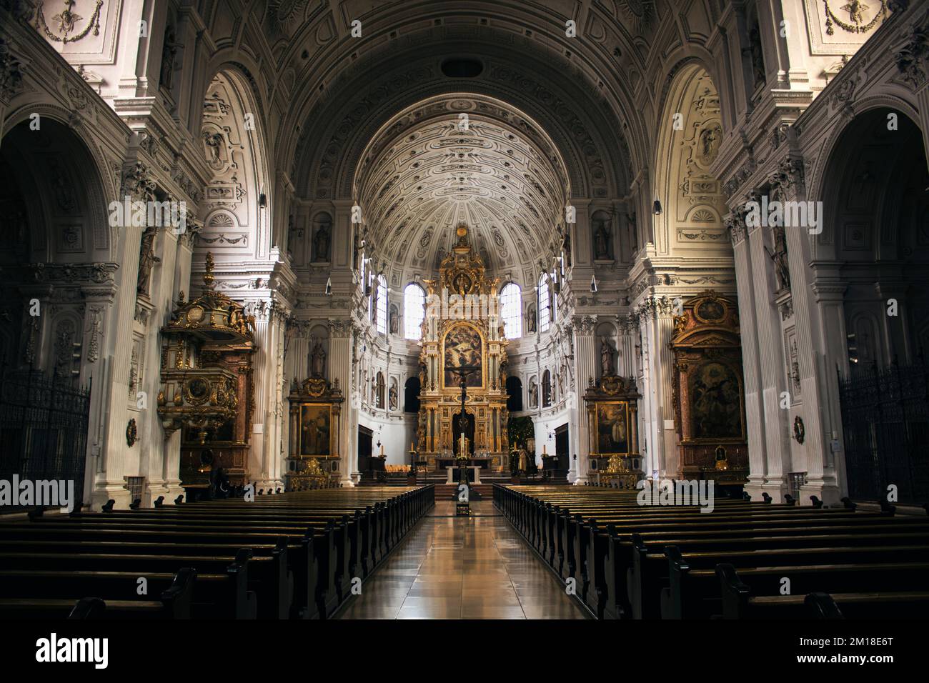 The altar and the gold-decorated interior of St. Michael's Church in ...