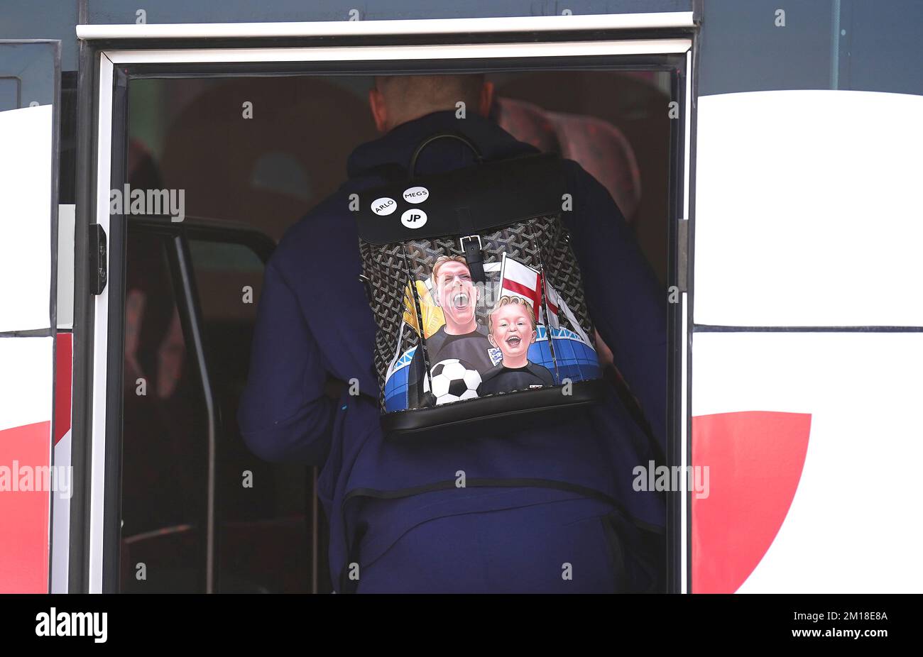England goalkeeper Jordan Pickford with his designer backpack featuring ...