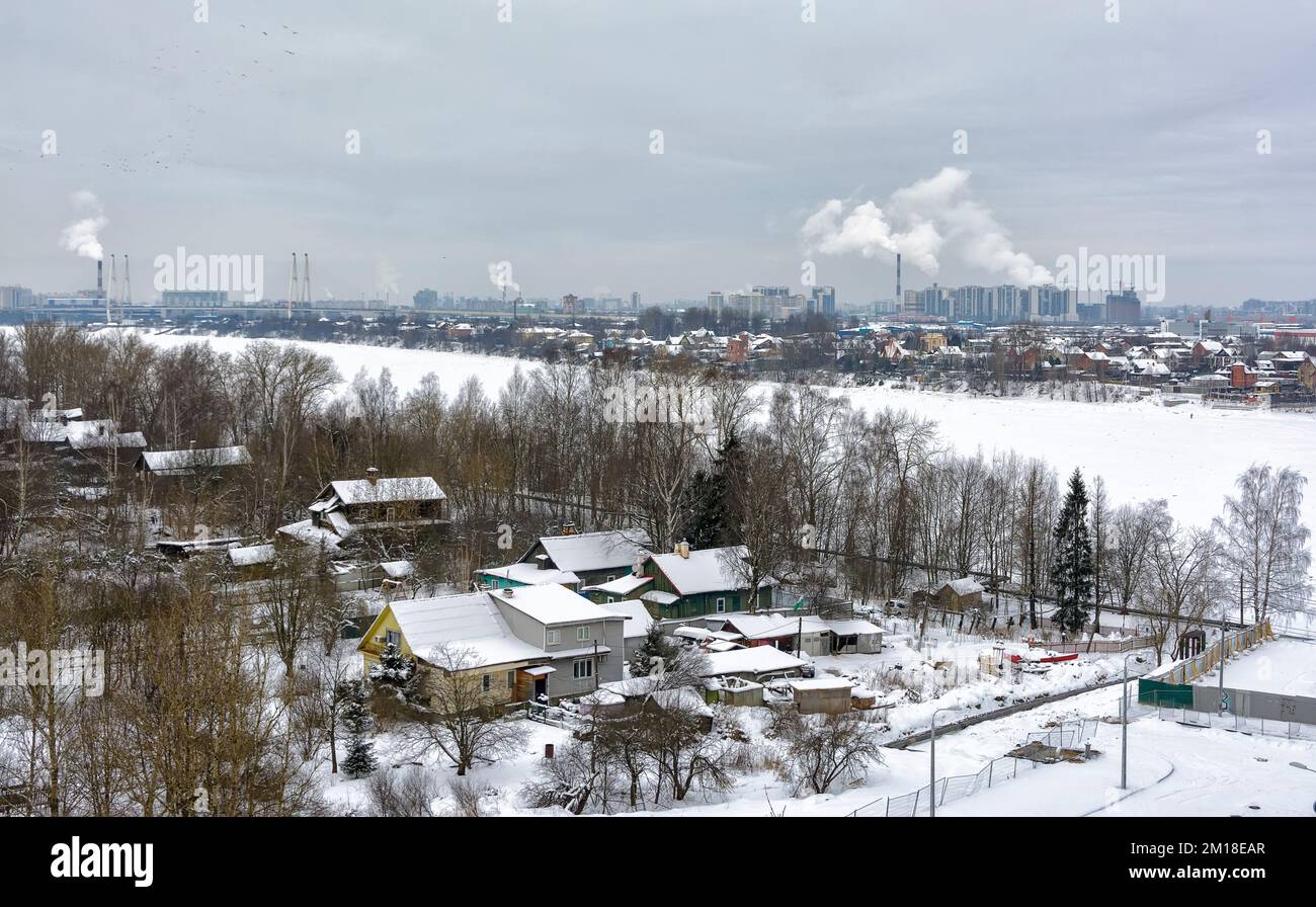 View of the residential area of the city and the Neva River from the ...