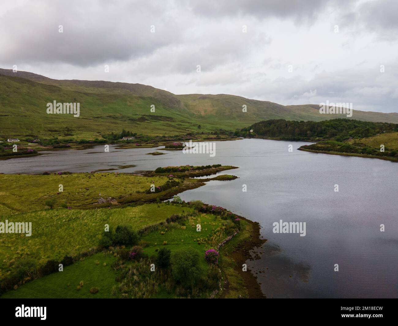 Ireland, County Mayo, Killary Fjord. Drone shot of the Killary bay ...