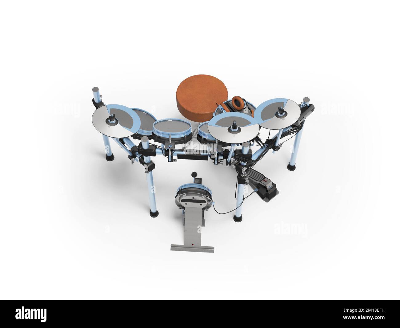 3d illustration of drum set with electric amplifier isolated top view ...