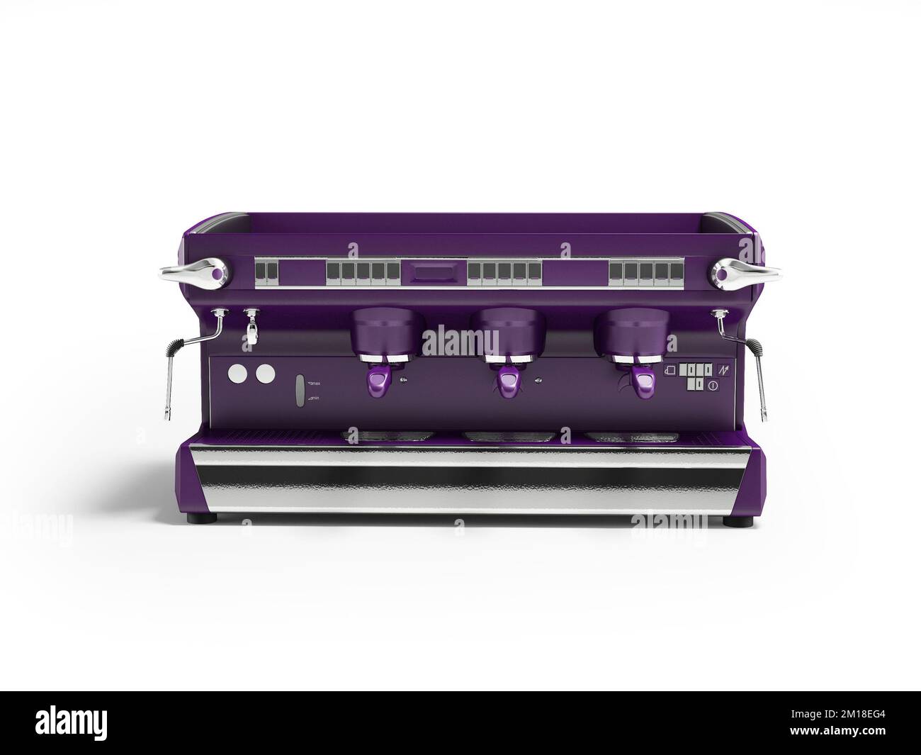 3D illustration of purple professional coffee machine and cappuccino ...