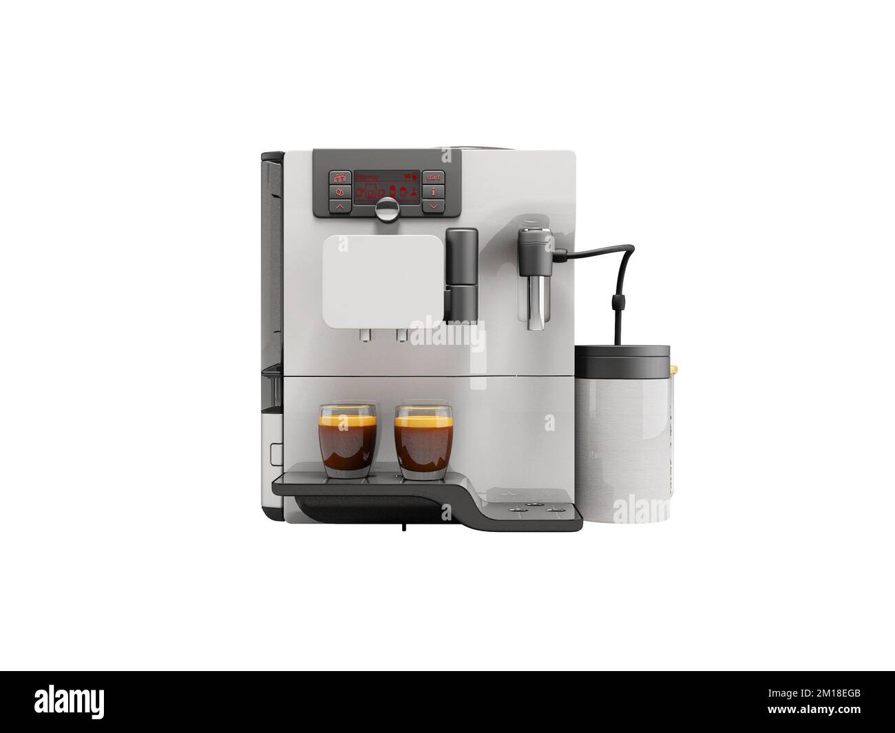 3d illustration of white automatic coffee machine with milk dispensing ...