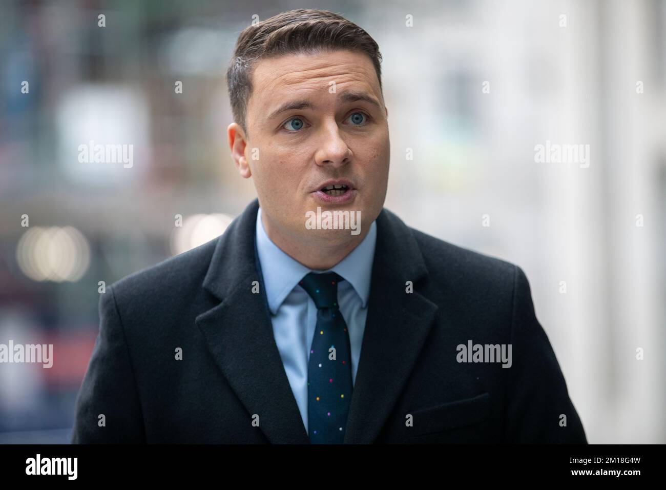 Shadow health secretary Wes Streeting gives an interview outside BBC ...