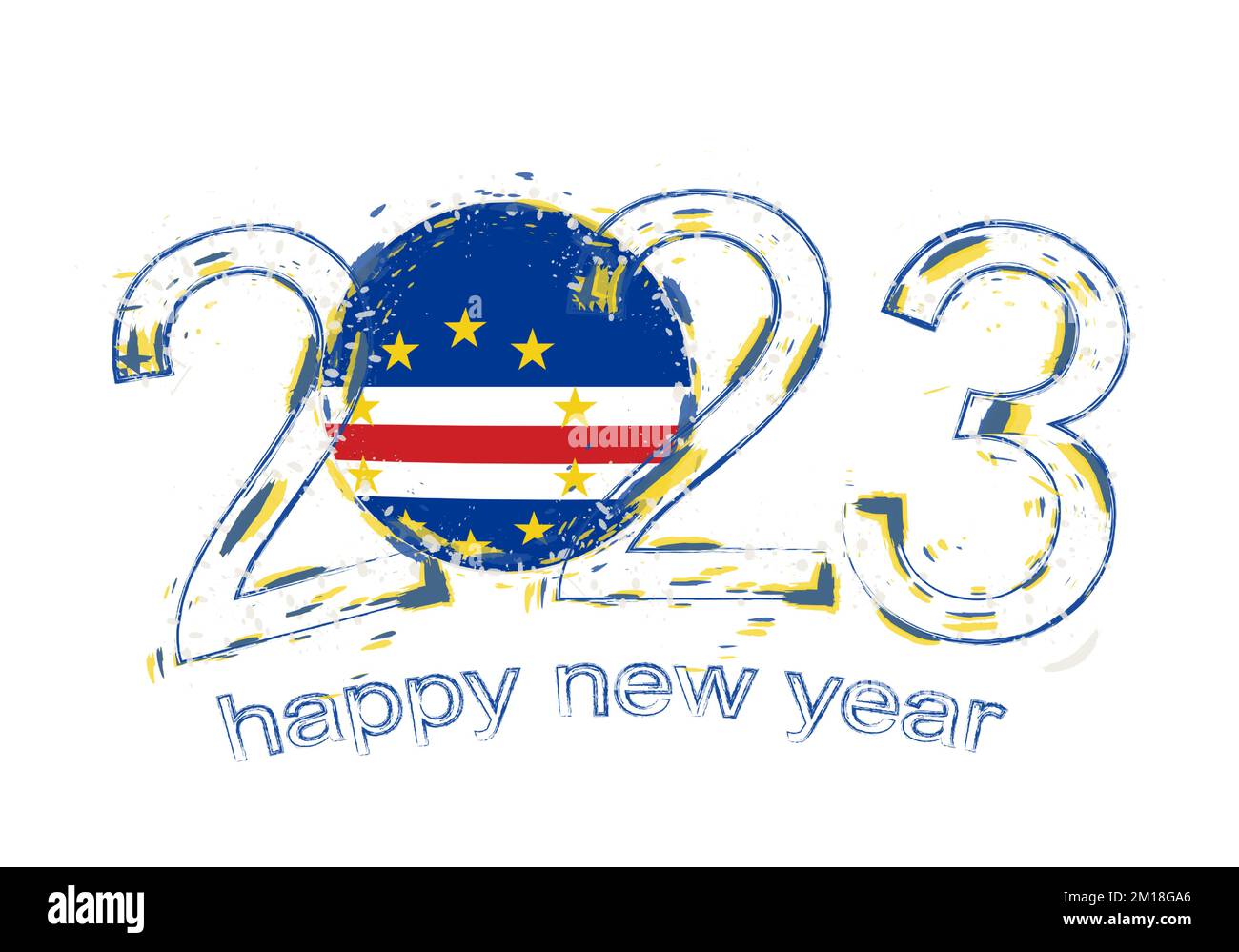 2023 Year in grunge style with flag of Cape Verde. Holiday grunge ...