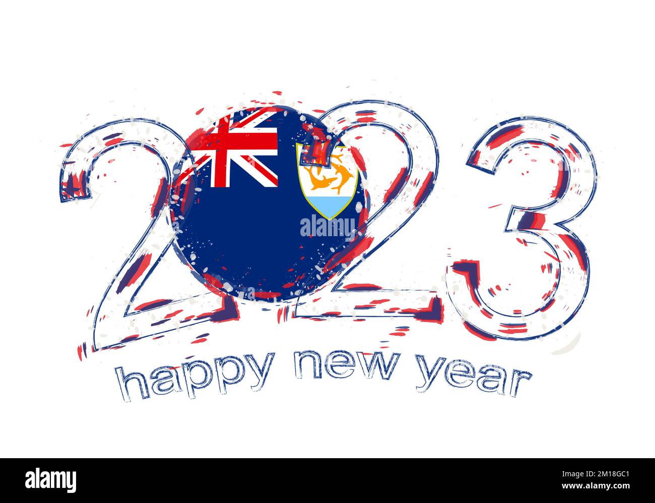 2023 Year in grunge style with flag of Anguilla. Holiday grunge vector ...