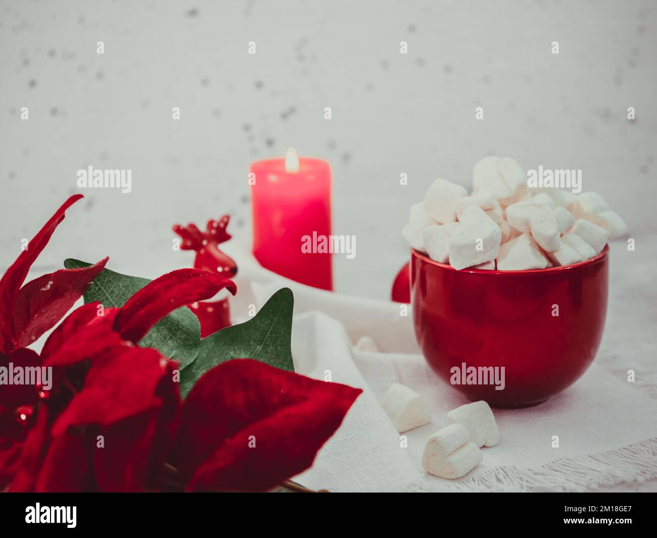 Christmas holiday greeting card red mug with marshmallows Stock Photo ...