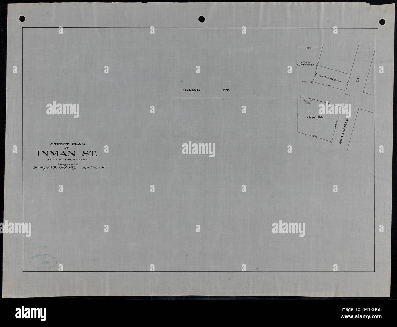 Street plan of Inman St. : Layouts Brookfield St. 150 ft. Wly ...