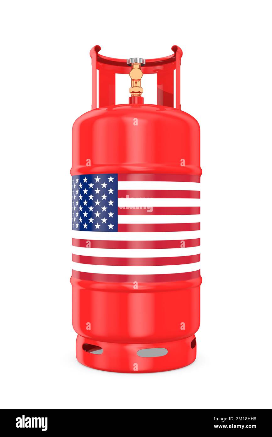 gas cylinder with flag USA on white background. Isolated 3D ...