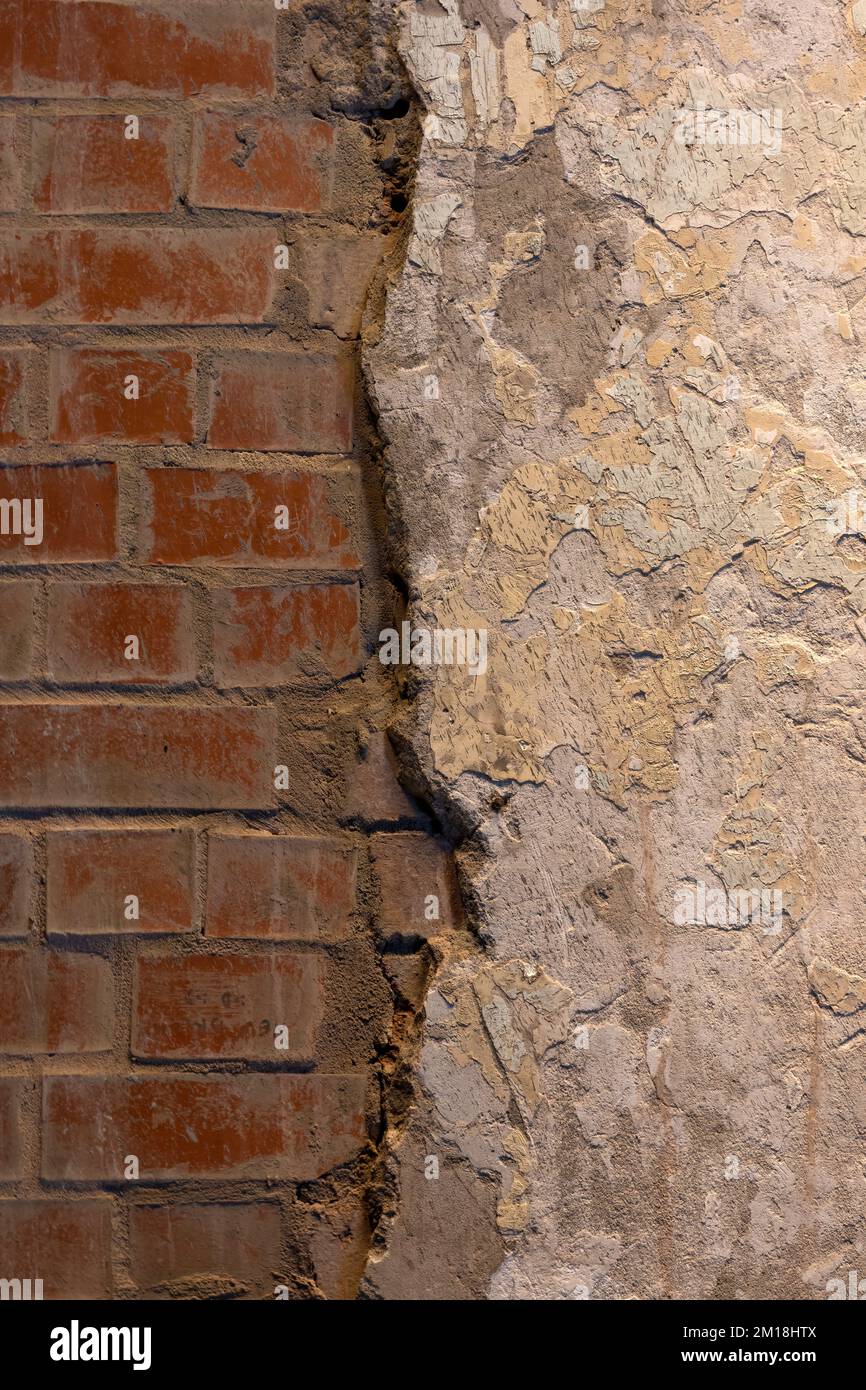 BACKGROUND TEXTURE - Old brick wall with incomplete plaster covering ...