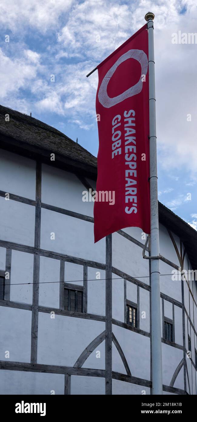 LONDON, UK - DECEMBER 07, 2022: Banner sign outside Shakespeare's Globe ...
