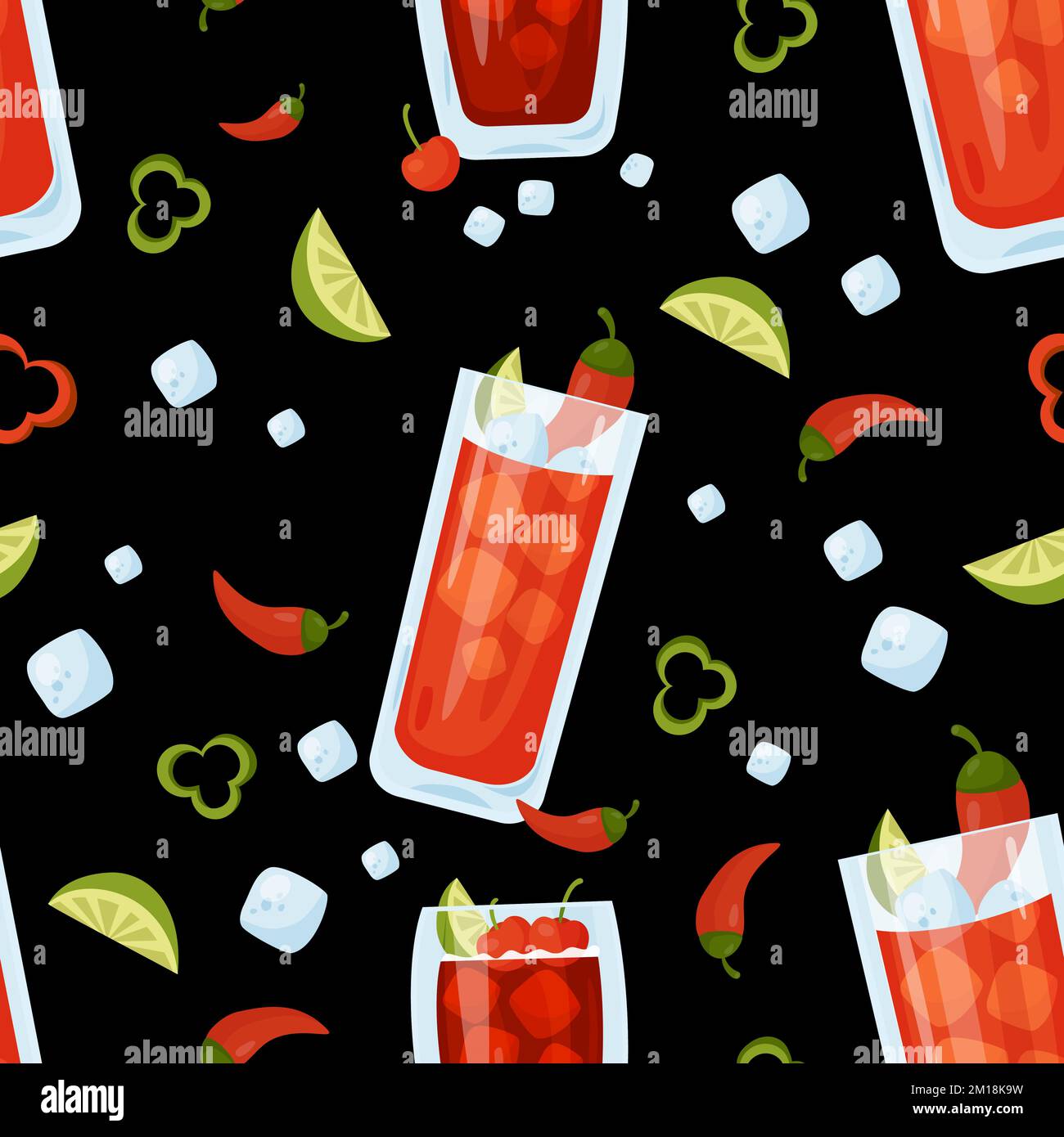 Seamless pattern with cocktails. Mexican Vampiro and Cherry limeade ...