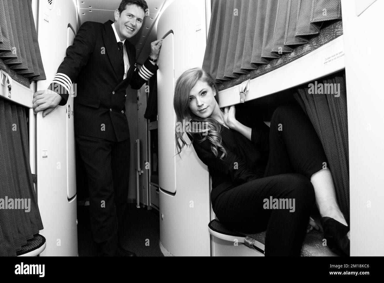 The flight attendants in the crew sleeping quarters on board an Airbus ...