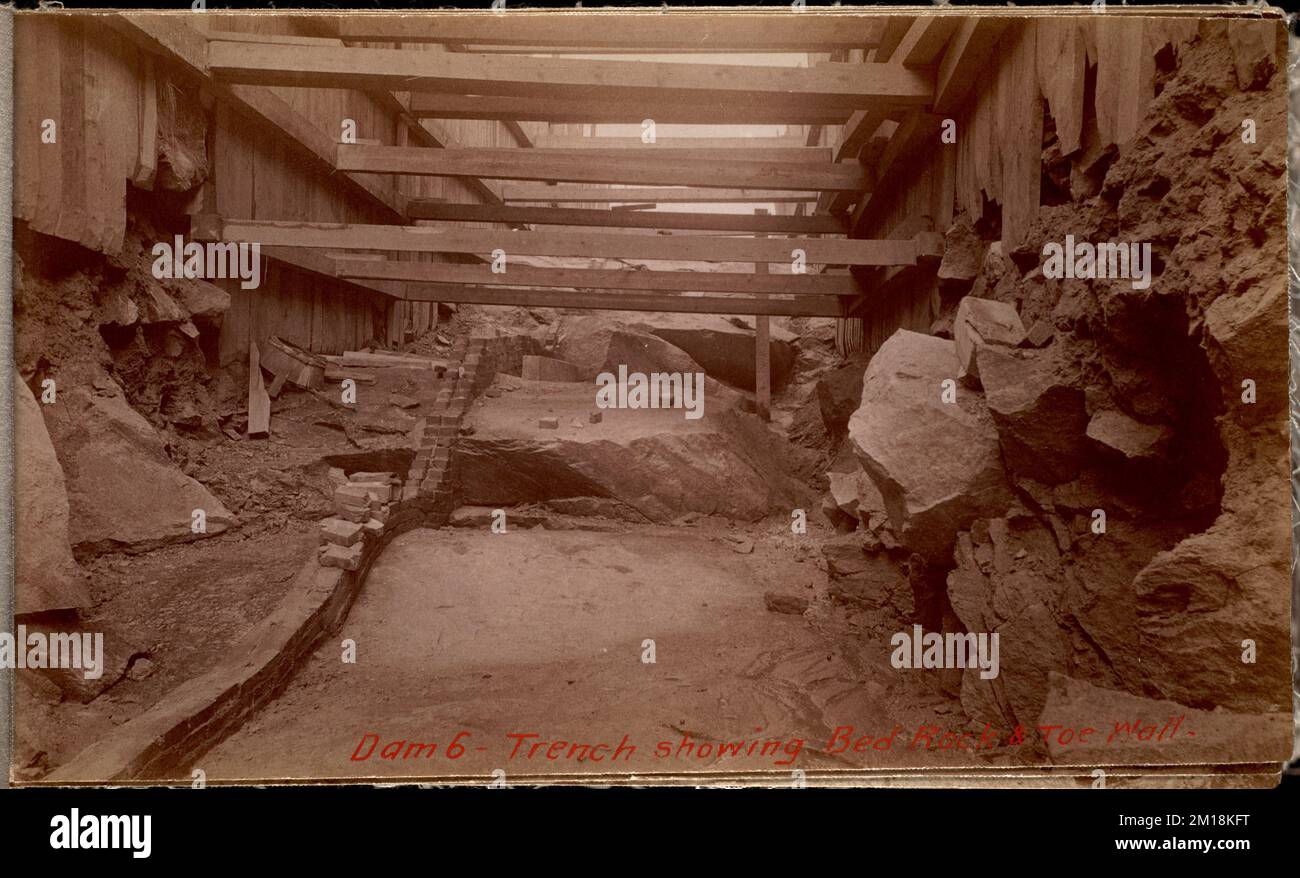 Sudbury Department, Hopkinton Dam, trench showing bed rock and toe wall ...