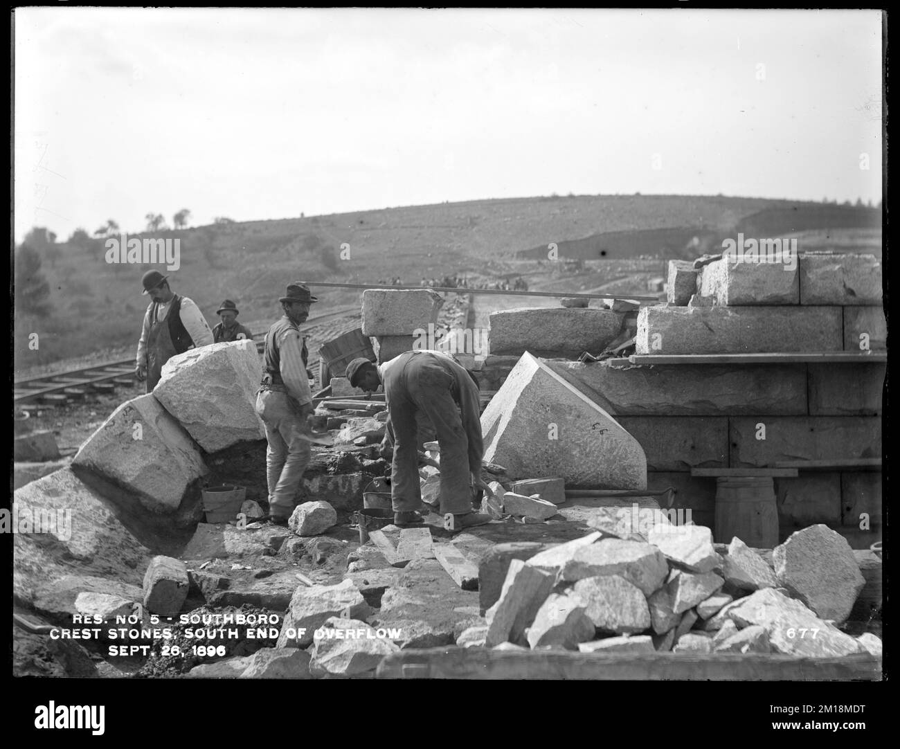 Sudbury Reservoir, front crest stone at south end of overflow, Sudbury ...