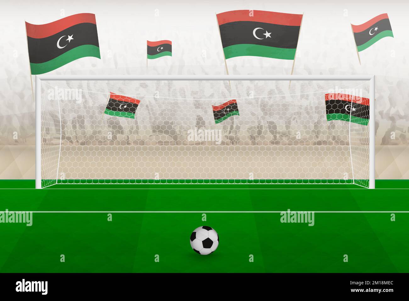 Libya football team fans with flags of Libya cheering on stadium ...